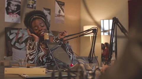 Young Black Woman Talking to Radio Hosts... | Stock Video | Pond5