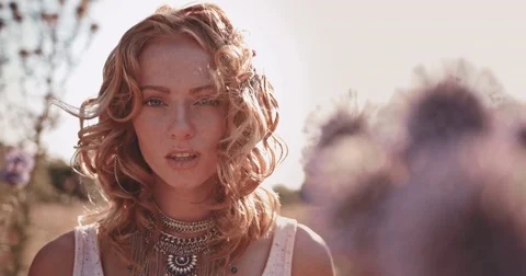 Young boho woman with freckles standing ... | Stock Video | Pond5