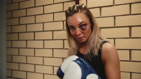 a young boxer girl after a fight with a ... | Stock Video | Pond5