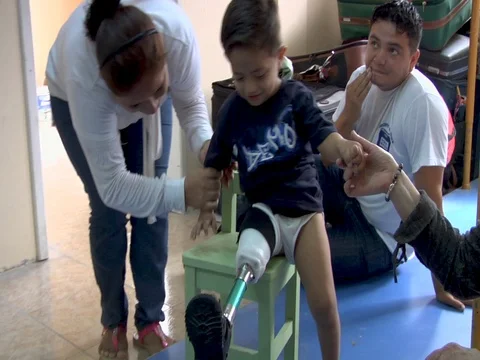 Young boy with one leg and a prosthetic ... | Stock Video | Pond5