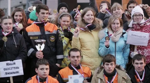 Young boys and girls in rescue uniform w... | Stock Video | Pond5
