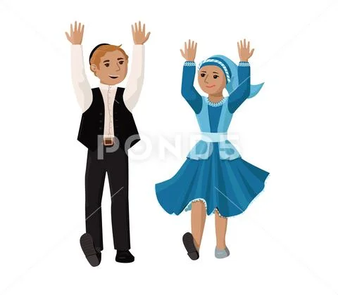 Young Dancers are dancing jewish national dances. Dancing boy and gitl ...