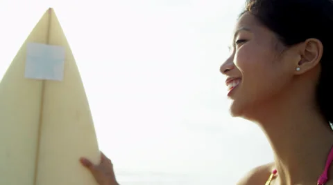 Young Ethnic Surfing Girl Beach Head Clo... | Stock Video | Pond5
