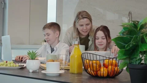 Young family with kids have fun at break... | Stock Video | Pond5