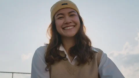 Young Gen Z model portrait at urban blue... | Stock Video | Pond5