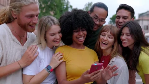 Young group of diverse people laughing u... | Stock Video | Pond5