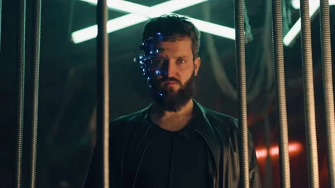 Young guy wearing a headset with LED lig... | Stock Video | Pond5