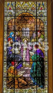 Young Jesus Preaching Temple Stained Glass Gesu Church Miami Florida ...