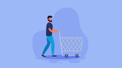 young man with shopping cart animation | Stock Video | Pond5