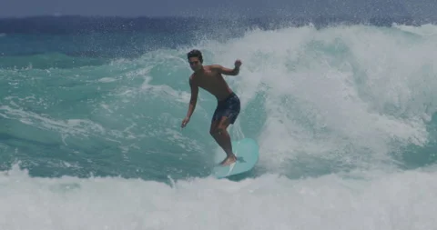 Young man Surfer surfing short board oce... | Stock Video | Pond5