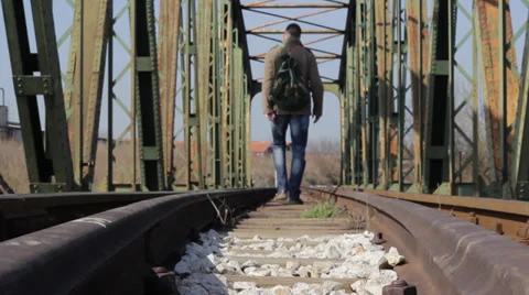 Walking Railroad Tracks Rail Stock Video Footage | Royalty Free Walking ...