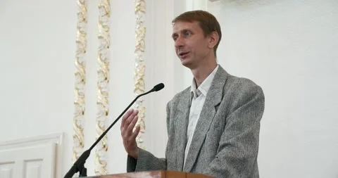 Young Pastor Preaching from Pulpit in Ch... | Stock Video | Pond5