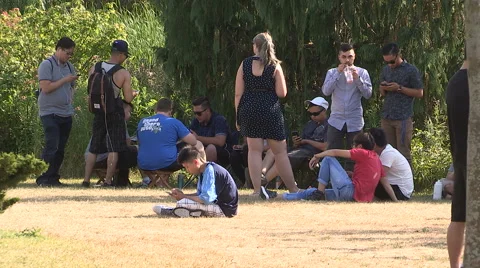 Young people playing Pokemon go game on ... | Stock Video | Pond5