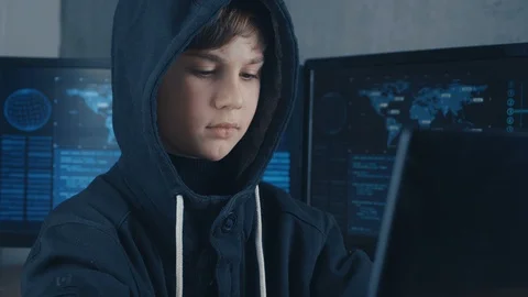 young prodigy boy hacker programmer in h... | Stock Video | Pond5