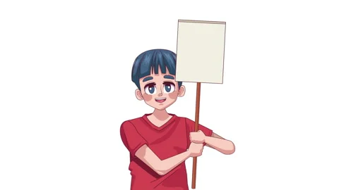 young teenager boy protesting anime anim... | Stock Video | Pond5