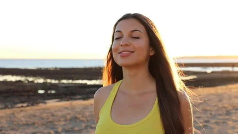 Young woman deep breathing relaxed with ... | Stock Video | Pond5