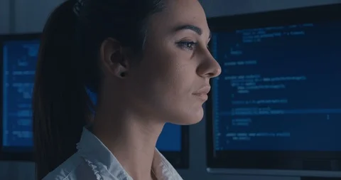 Young Woman Hacker Programmer working on... | Stock Video | Pond5