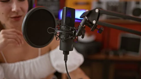 Young woman radio reporter working speak... | Stock Video | Pond5