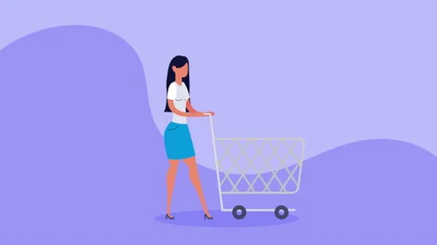 young woman with shopping cart animation | Stock Video | Pond5