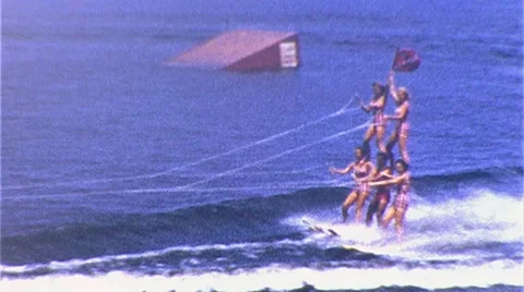 Young Women HUMAN PYRAMID STUNT Water Sk... | Stock Video | Pond5