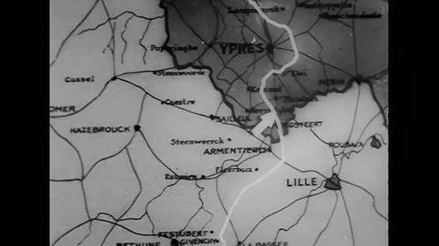 YPRES - 1916 - Animated map points to a ... | Stock Video | Pond5