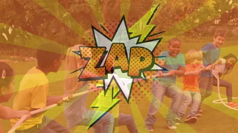 Zap text on speech bubble against kids p... | Stock Video | Pond5
