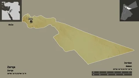 Zarqa location. Jordan. Relief map | Stock Video | Pond5