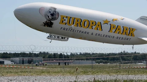 Zeppelin airship (Europa-Park) takes off... | Stock Video | Pond5