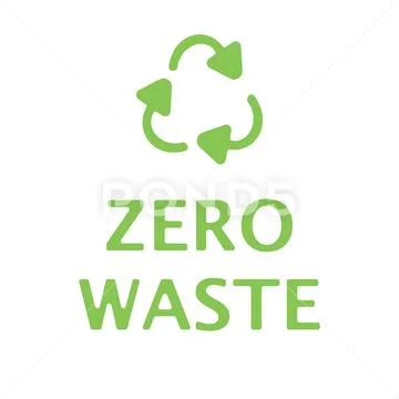 Zero waste text with green recycling sign isolated on white background ...
