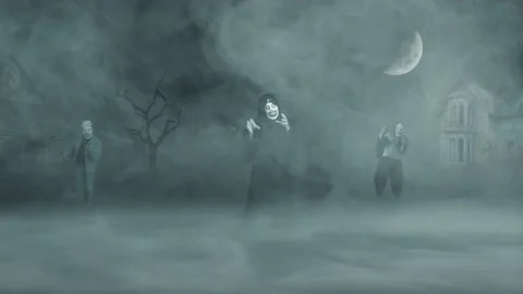 Zombie Silhouettes Walking in the Fog 4K | Stock Video | Pond5