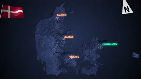 Zoom in to 3d map night of Denmark | Stock Video | Pond5
