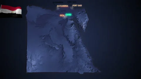 Zoom in to 3d map night of Egypt | Stock Video | Pond5