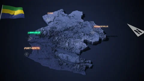 Zoom in to 3d map night of Gabon | Stock Video | Pond5