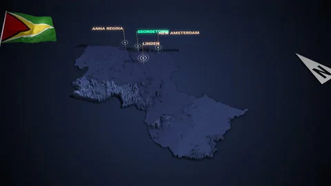 Zoom in to 3d map night of Guyana | Stock Video | Pond5