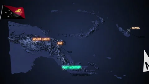 Zoom in to 3d map night of Papua New Gui... | Stock Video | Pond5