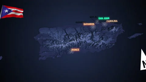 Zoom in to 3d map night of Puerto Rico | Stock Video | Pond5