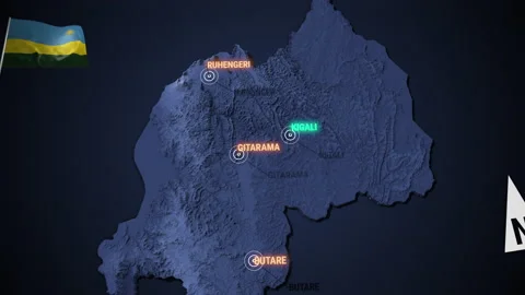 Zoom in to 3d map night of Rwanda | Stock Video | Pond5