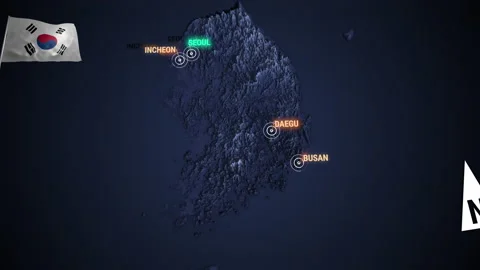 Zoom in to 3d map night of South Korea | Stock Video | Pond5