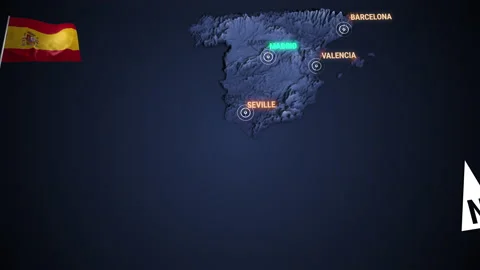 Zoom in to 3d map night of Spain | Stock Video | Pond5