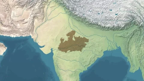 Zoom in animated Satelite map of Madhya ... | Stock Video | Pond5