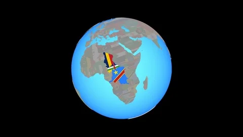 Zoom to Central Africa with flags on map | Stock Video | Pond5