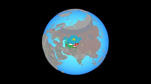 Zoom to Central Asia with flags on map | Stock Video | Pond5