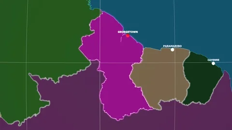 Zoom-in on Guyana outlined. Administrati... | Stock Video | Pond5