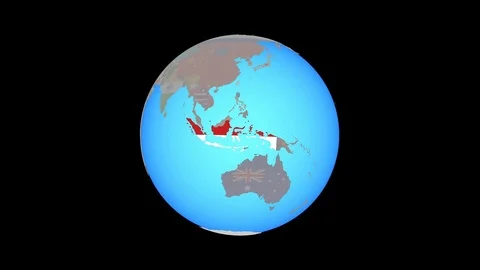 Zoom to Indonesia with flag on map | Stock Video | Pond5