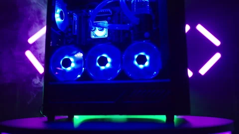 Zoom on internal fans of RGB gaming comp... | Stock Video | Pond5