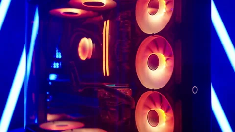 Zoom on internal fans of RGB gaming comp... | Stock Video | Pond5