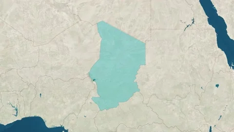 Zoom in to the map of Chad with text, te... | Stock Video | Pond5