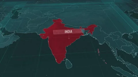 Zoom in to the map of India, with text a... | Stock Video | Pond5
