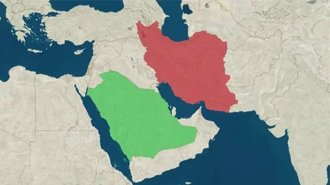 Zoom in to the map of Iran and Saudi Ara... | Stock Video | Pond5