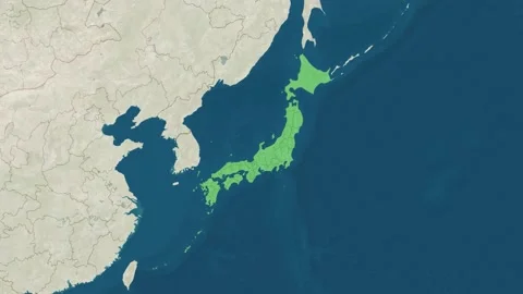 Zoom in to the map of Japan with text, t... | Stock Video | Pond5